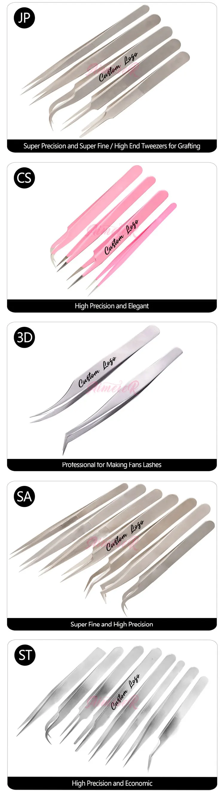 Pink Fiber Tip Tweezers Stainless Steel Volume Diy Cluster Lash