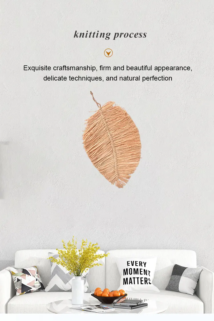 Leaf Shape Macrame Wall Hanging Macrame Raffia Leaves Wall Hanging For ...