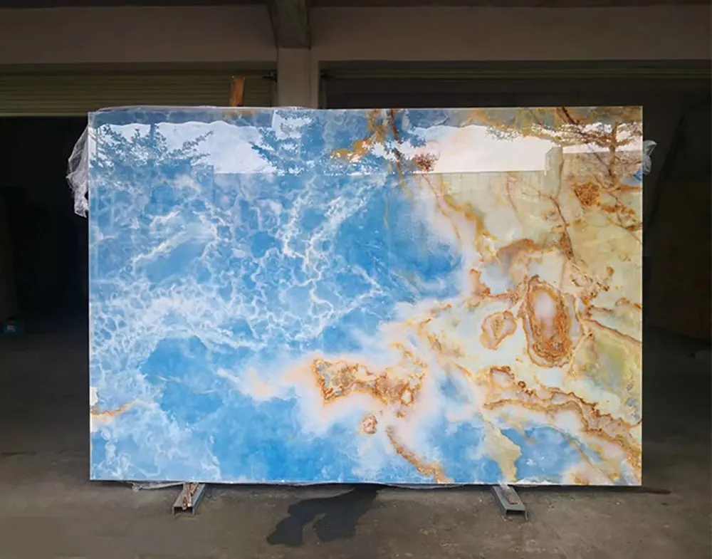Luxury Natural Stone - Translucent Backlit Blue Onyx Marble Slab