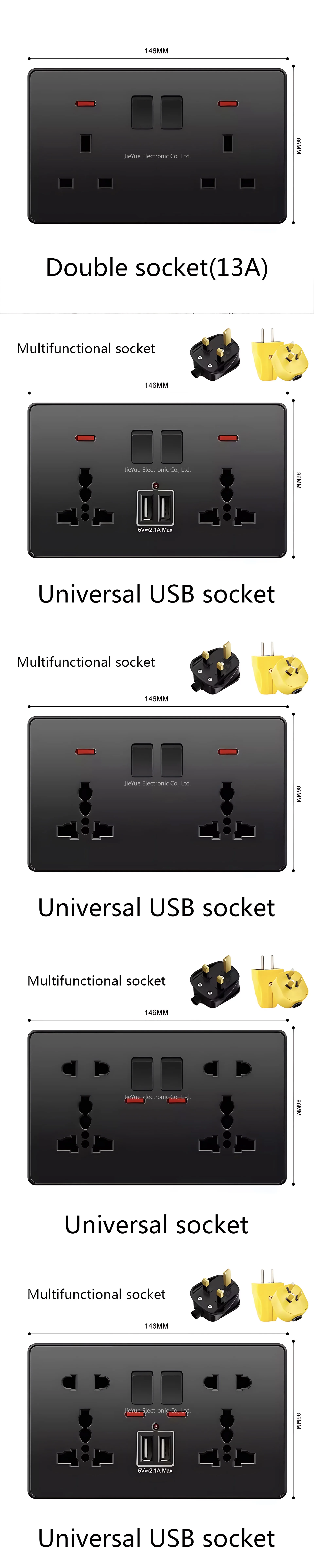 18W Smart Fast Charging USB C Socket Universal Black UK 13A Electrical ...