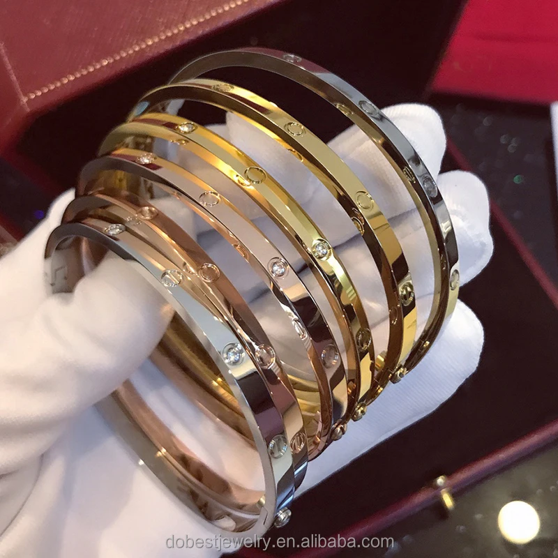 Luxury Designer Brand Bangle Full Size 316L Stainless Steel 18K Gold ...