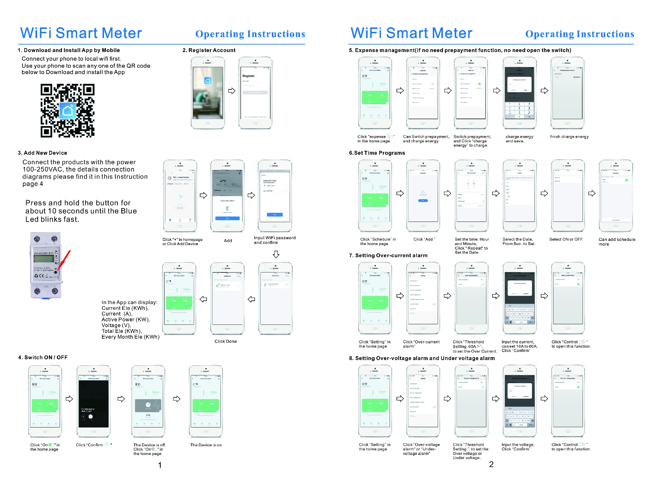 2P Smart Home Energy Meter WIFI Single Phase Din Rail APP Control ...