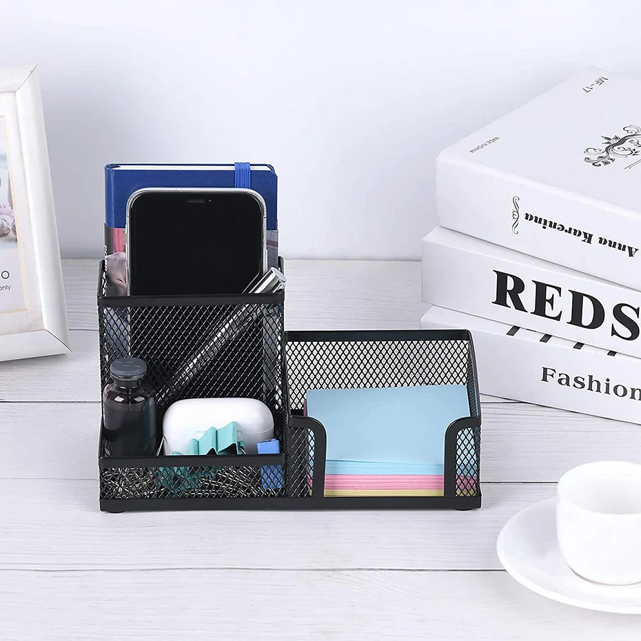Multifunction Metal Mesh Office Desk Organizer Business Card Pen Holder ...
