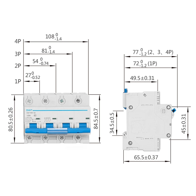 Chint Dz158-125 Ac Miniature Circuit Breaker 63a 80a 100a 125a 1p Mini ...