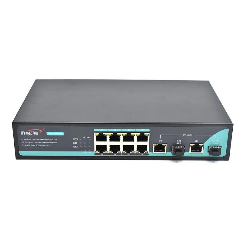 Wanglink 12 Port Gigabit Poe Switch With 8 1000m Poe With 2 Gigabit Sfp ...