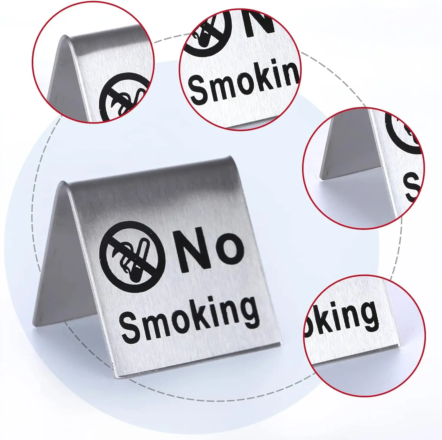No Smoking Table Sign Stainless Steel Desk Sign Indicator Double Side ...