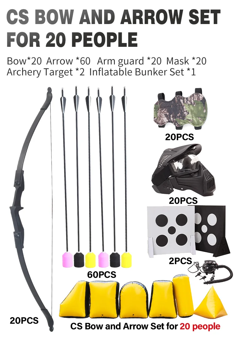 SPG CS Archery Tag Game Set for 20 People - Recurve Bow, Foam Arrows ...