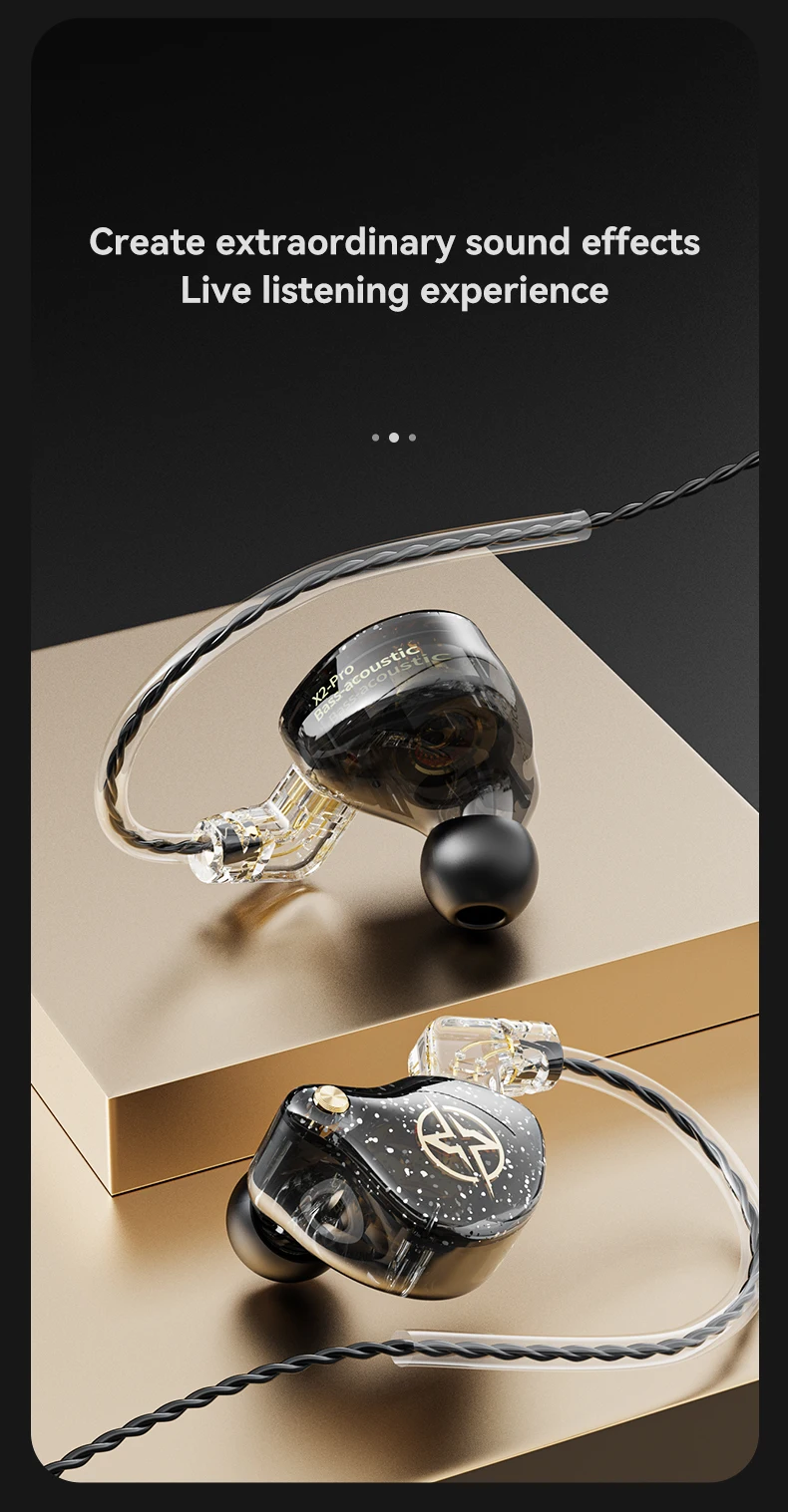 X2 Pro Double Dynamic Hifi Earphone 3.5mm Detachable Wired Headphones ...