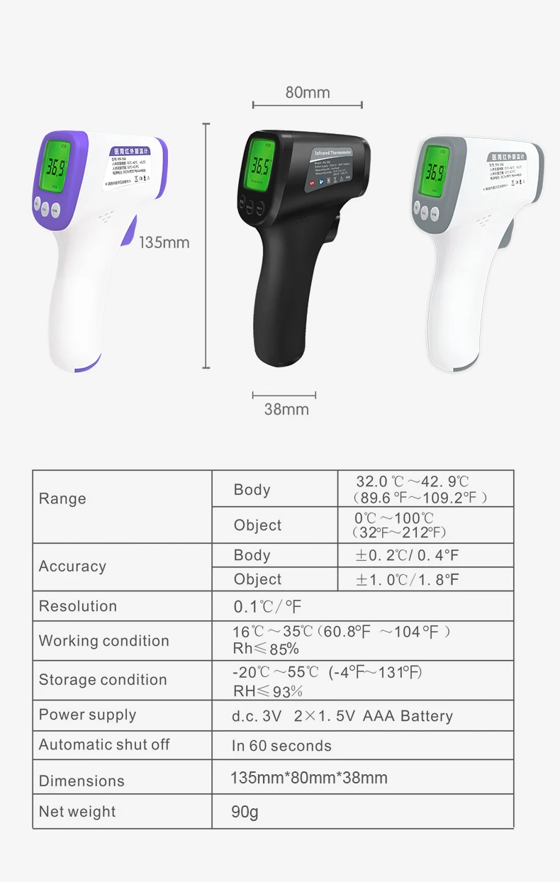 Adult Kids Forehead Digital Infrared Thermometer Body Temperature Gun ...