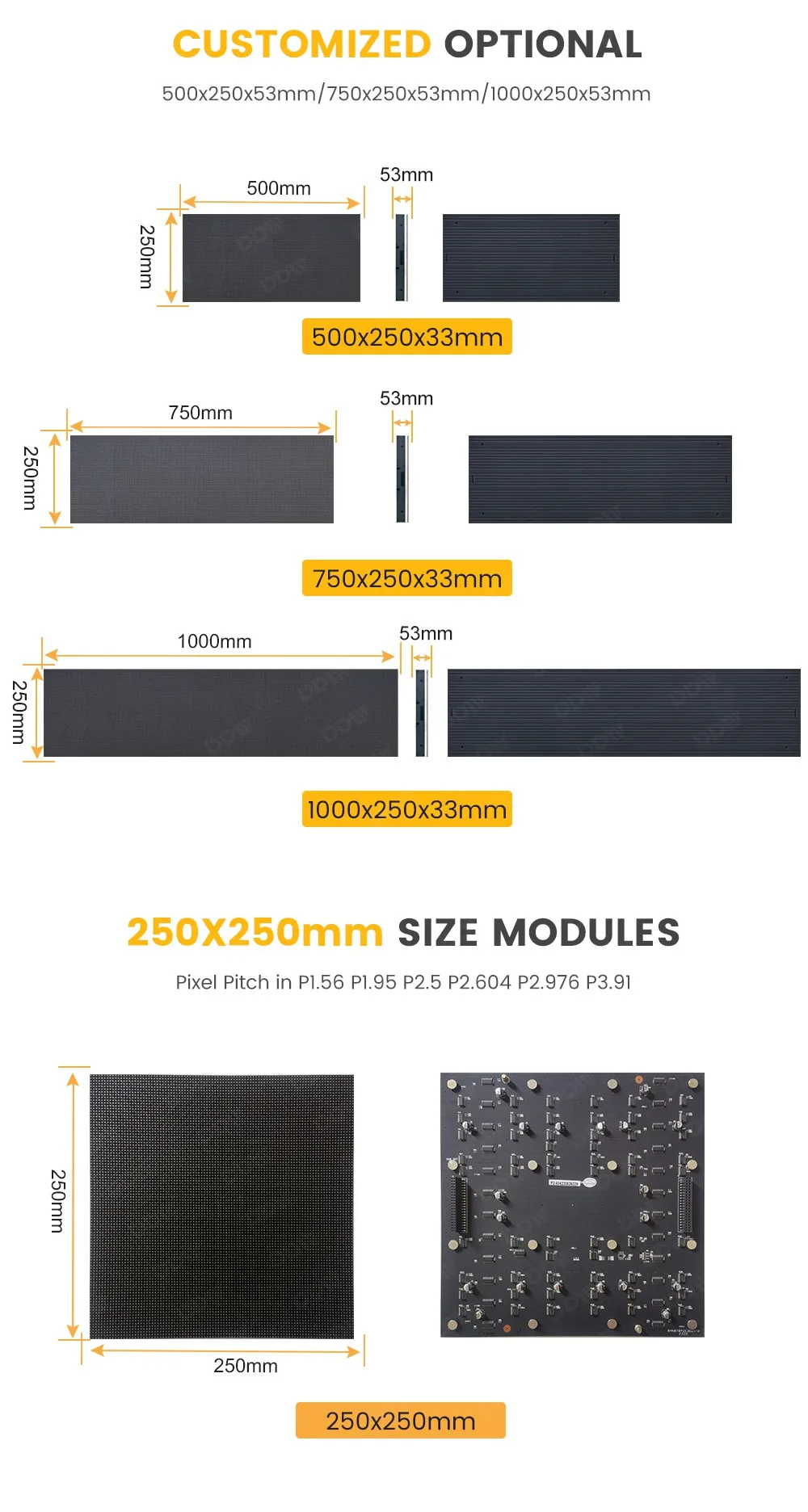 Ultra Slim 750x250mm Stretched Display Panel P1.25 P1.5 P1.9 P2 P2.5 P3 ...