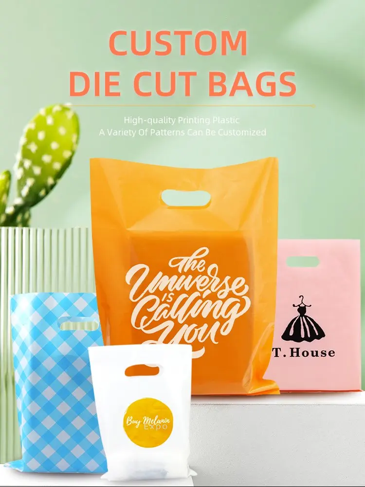 Custom Printed Logo Design Ldpe/hdpe Handle Plastic Bag Die Cut Bag ...