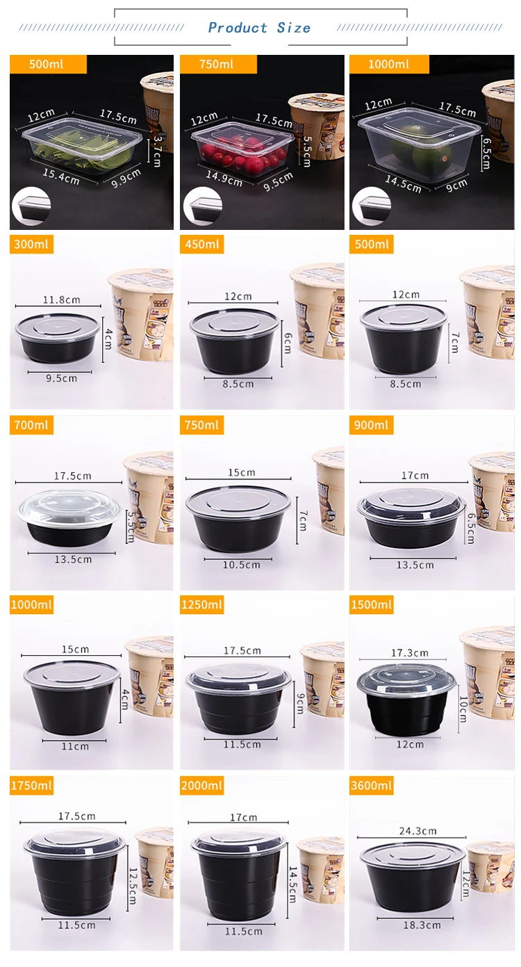 Wholesale 500ml 650ml 750ml 1000ml Containers Food Storage Container Takeaway Plastic Disposable ...