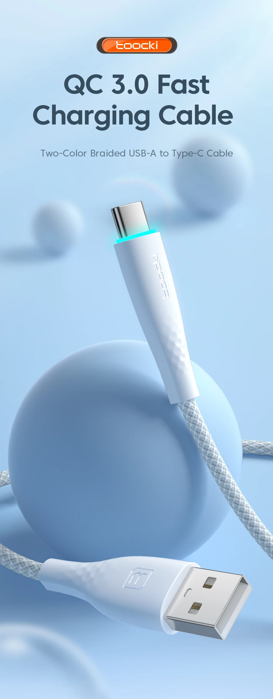 Toocki Nice Color 3a Tpe Weaving Date Transmission Qc3.0 Fast Charging ...