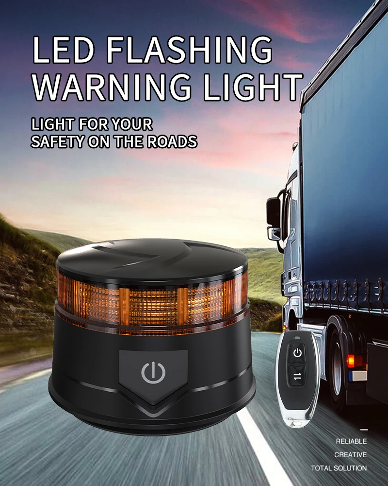Portable Emergency LED Warning Light - Amber Flashing Beacon