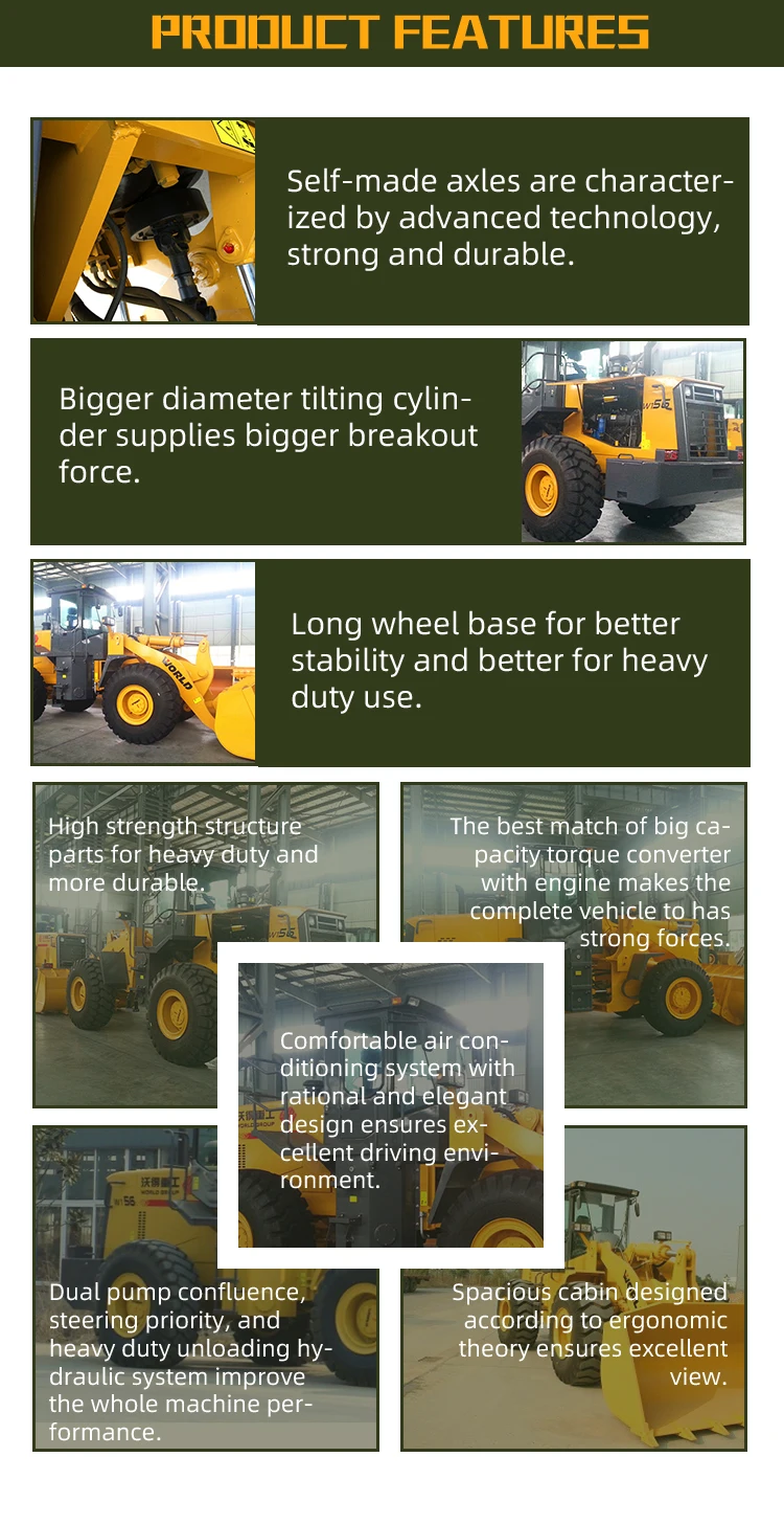 WORLD Brand W156 5ton Wheel Loader - High Efficiency & Durability