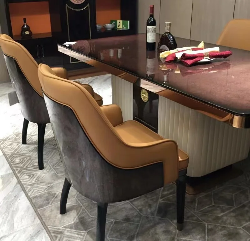 Italian Luxury Dining Chair Leather Solid Wood Dining Chair Post-modern ...