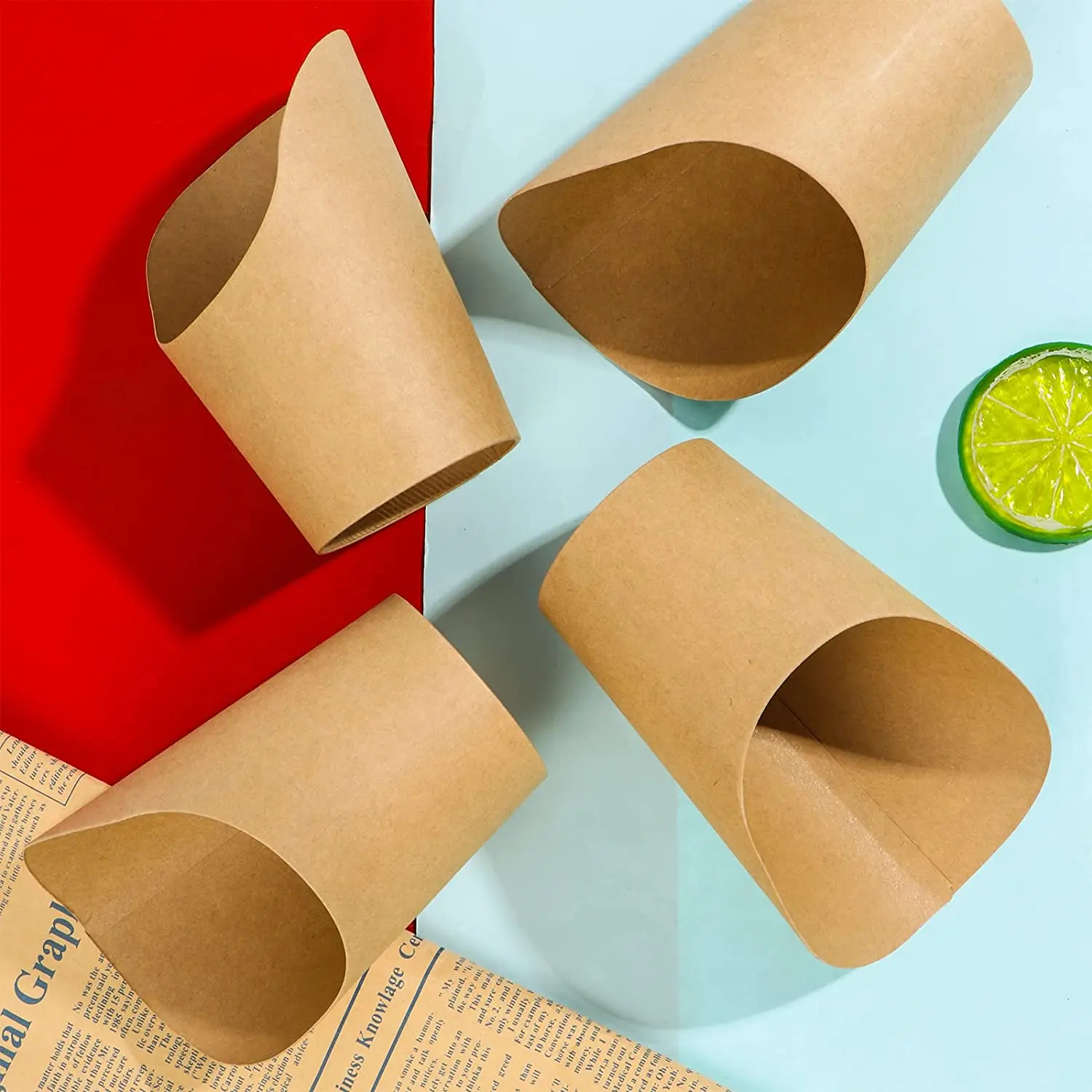 Food Grade Disposable Kraft French Fries Cups Take Away Paper Chips Cup ...