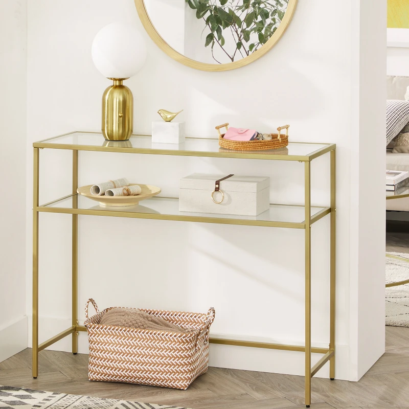 VASAGLE Glass Console Table Double Layer Modern Luxury Hallway Table ...