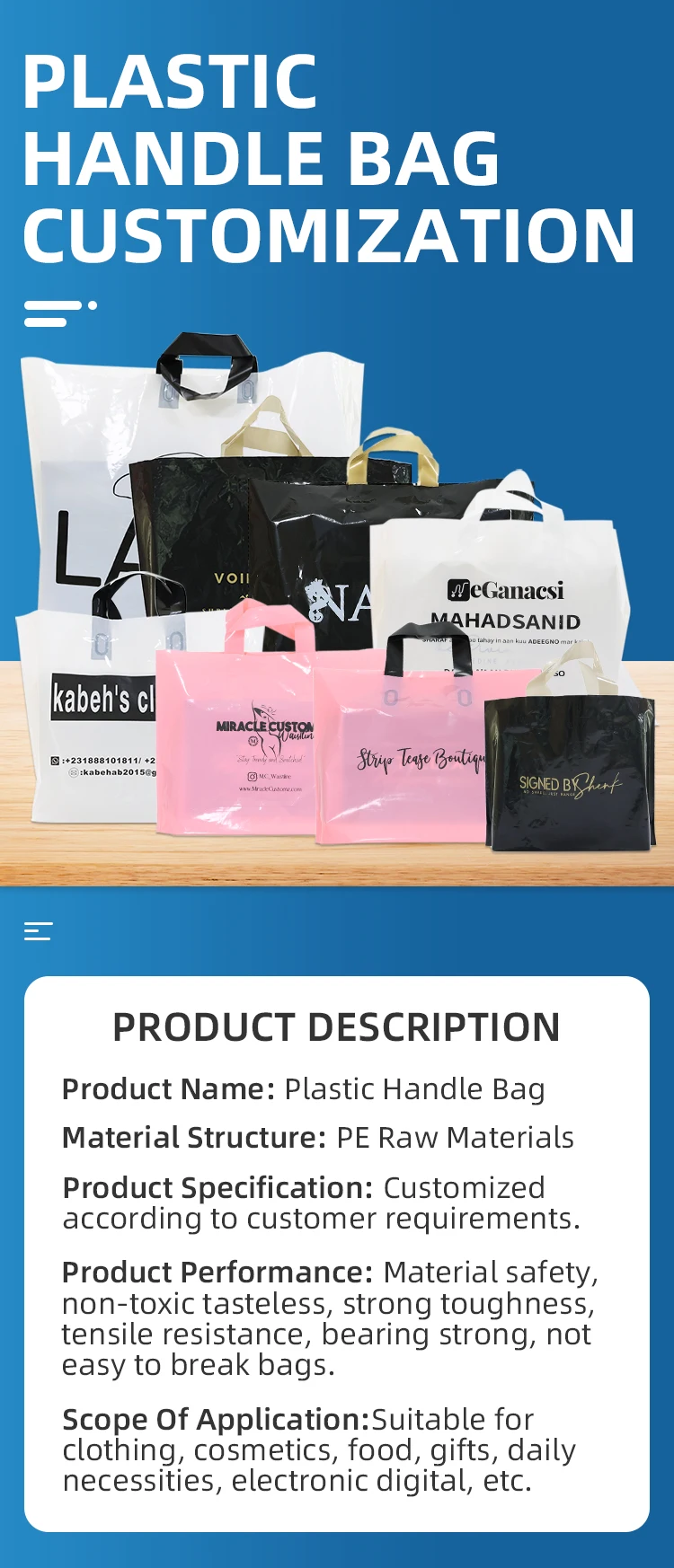 Hdpe Soft Loop Handle Digital Printing Perforated Carring Gift Poly