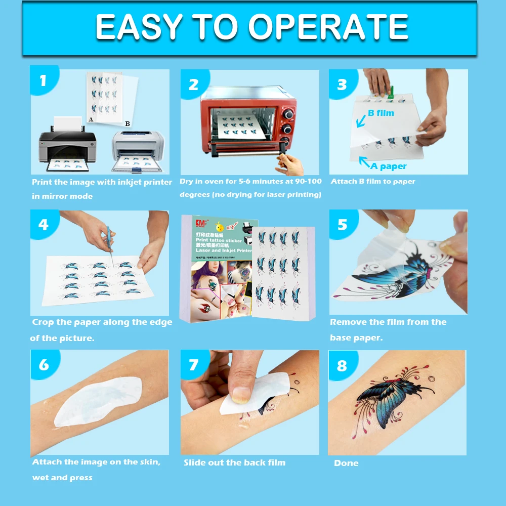Printable Temporary Tattoo Paper Waterslide Clear Inkjet Laser Tattoo ...