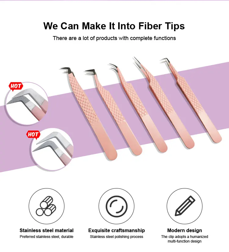 Customize Logo Fiber Tip Eyelash Tweezers - 45 75 90 Degree Nano Grip