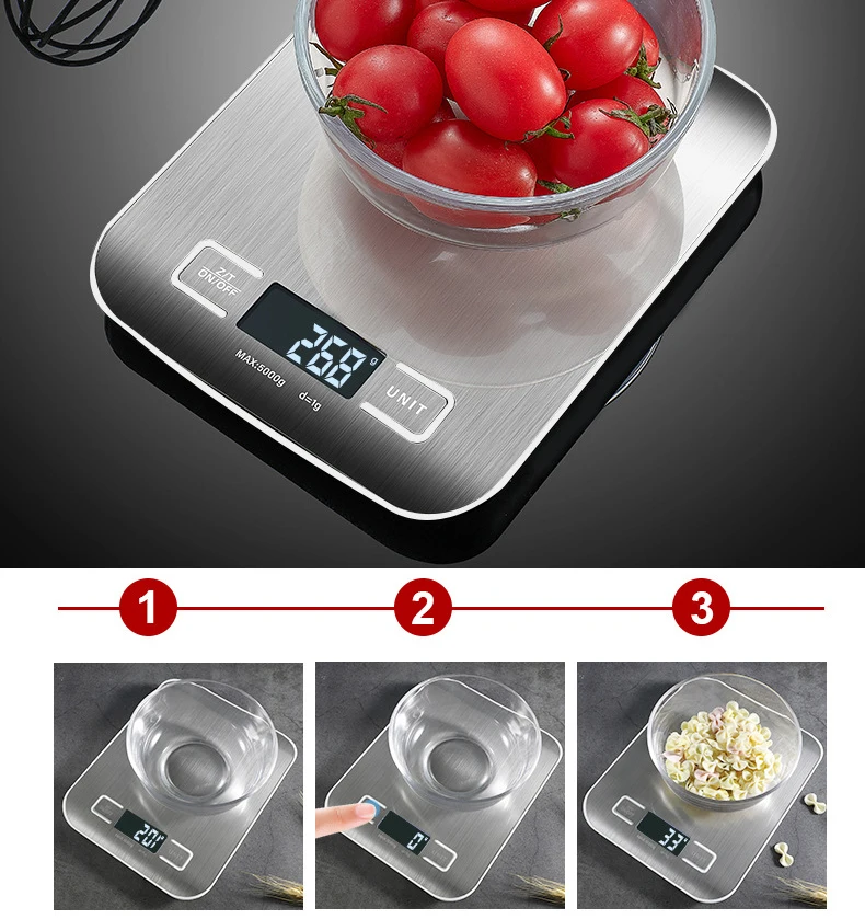 Food Kitchen Scale - Multifunctional 10kg Stainless Steel