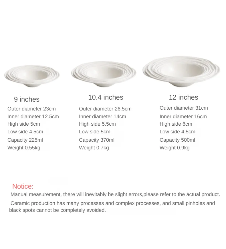 Straw Hat Dish Deep Dish Large White Ceramic Water Ripple Advanced ...
