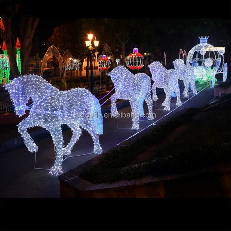 Outdoor Decorative Lighting Acrylic Led Sculpture Horse Carriage With ...