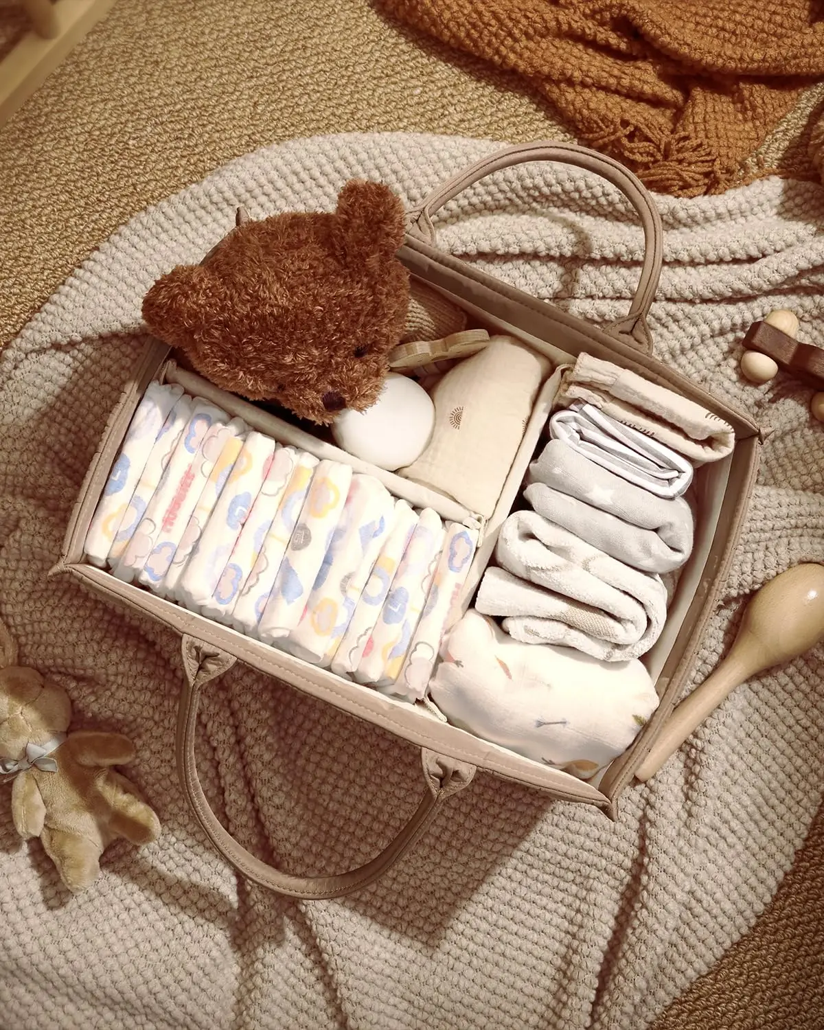Custom Label Stylish Nursery Storage Basket - Baby Diaper Caddy Organizer