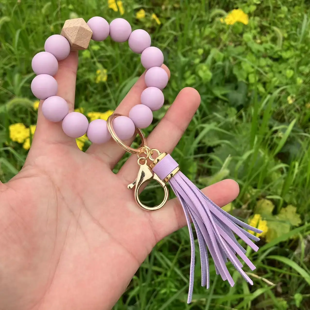 Silicone Bead Keychain Wristlet With Pu Tassel For Woman Silicone ...