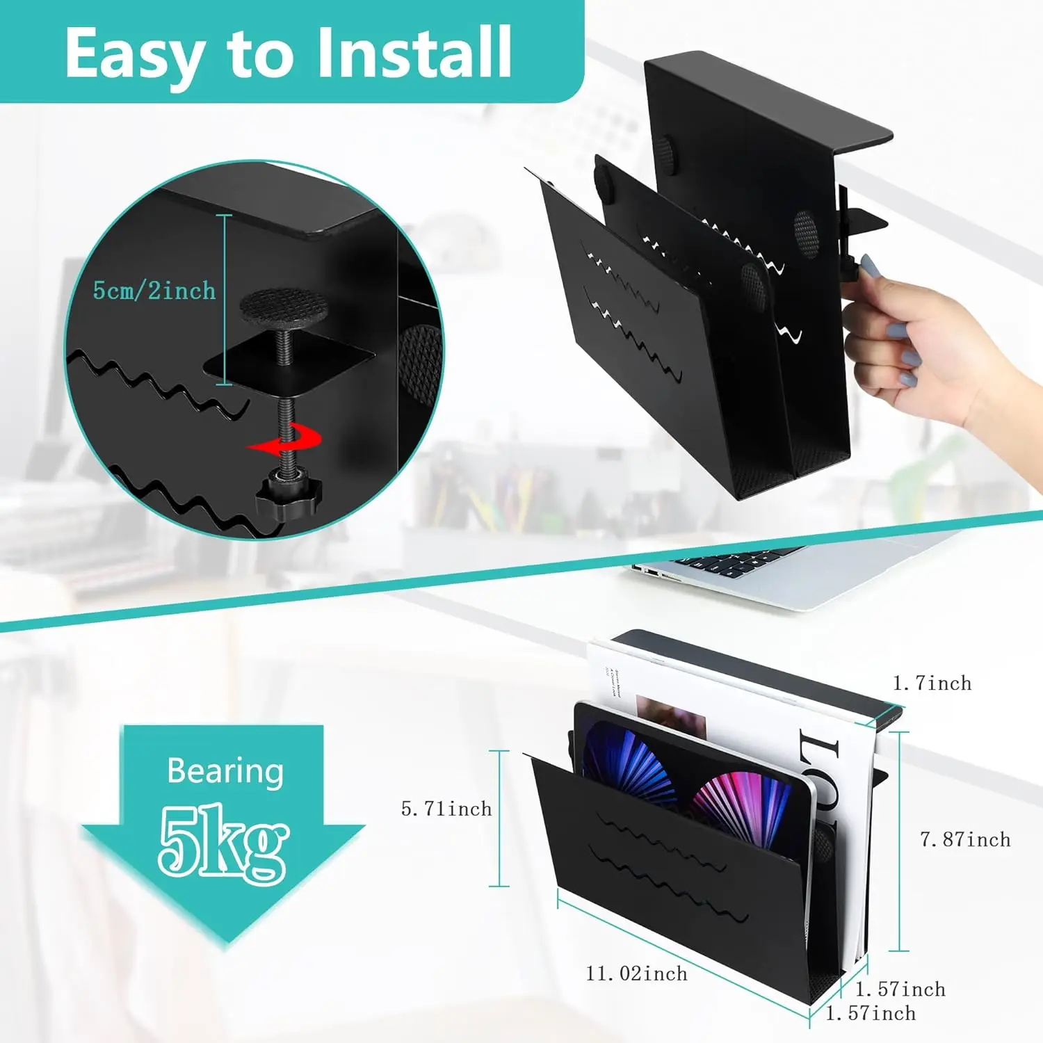 Office Desk Side Storage Traditional No Drill Laptop Holder Easily ...