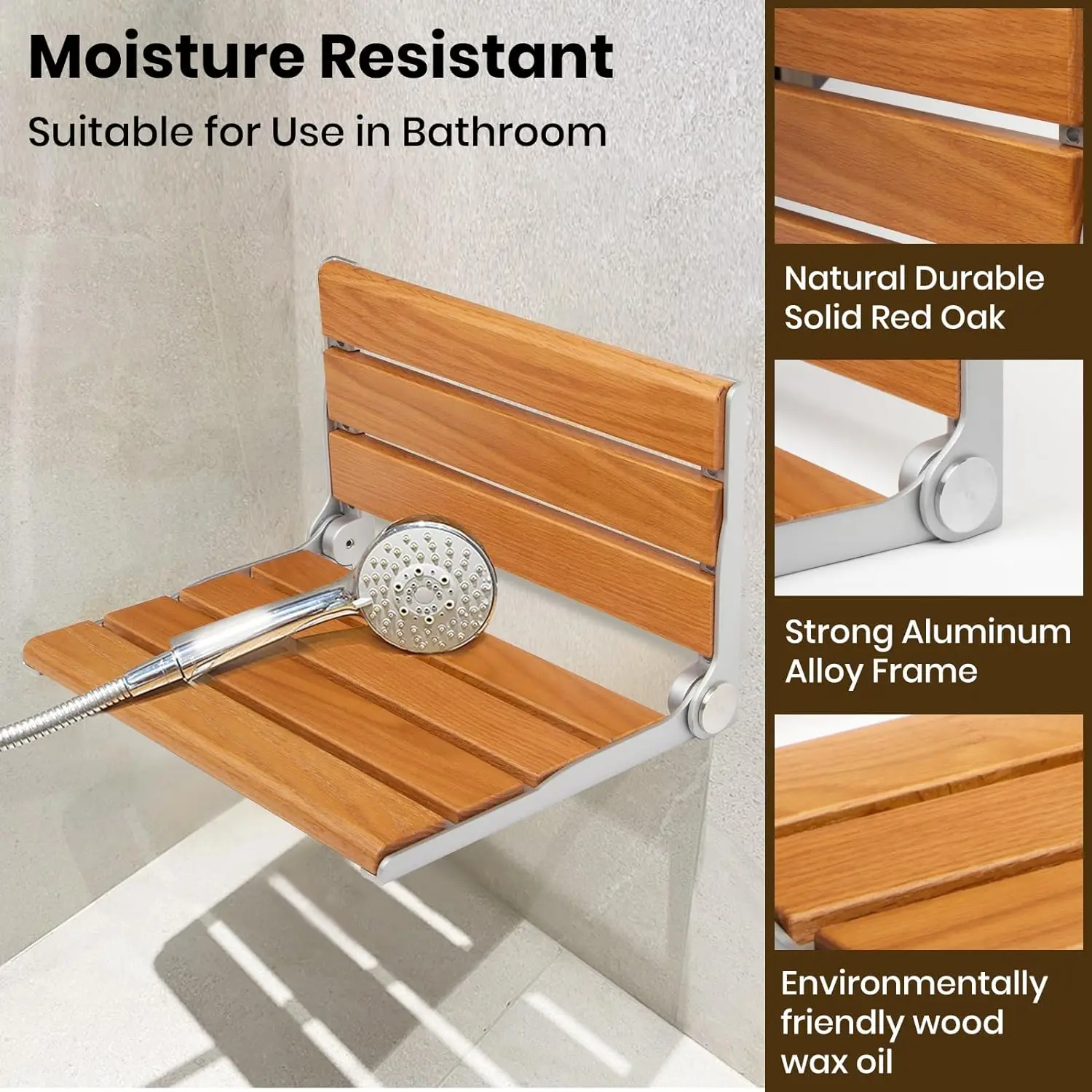 Wholesale Solid Wooden Bathroom Shower Seats Wall Mounted Shower Chair ...
