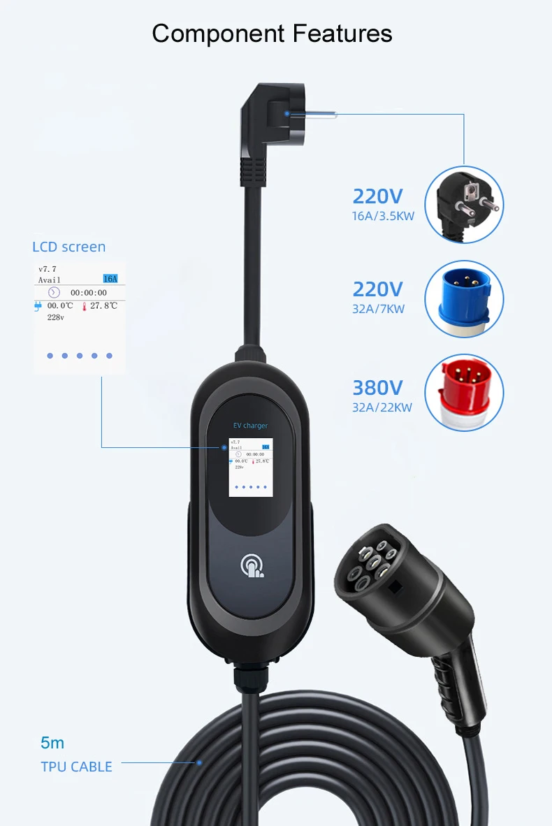 Portable Ev Charger Type1 Sae J1772 Type 2 Gbt To Schuko 16a Single ...