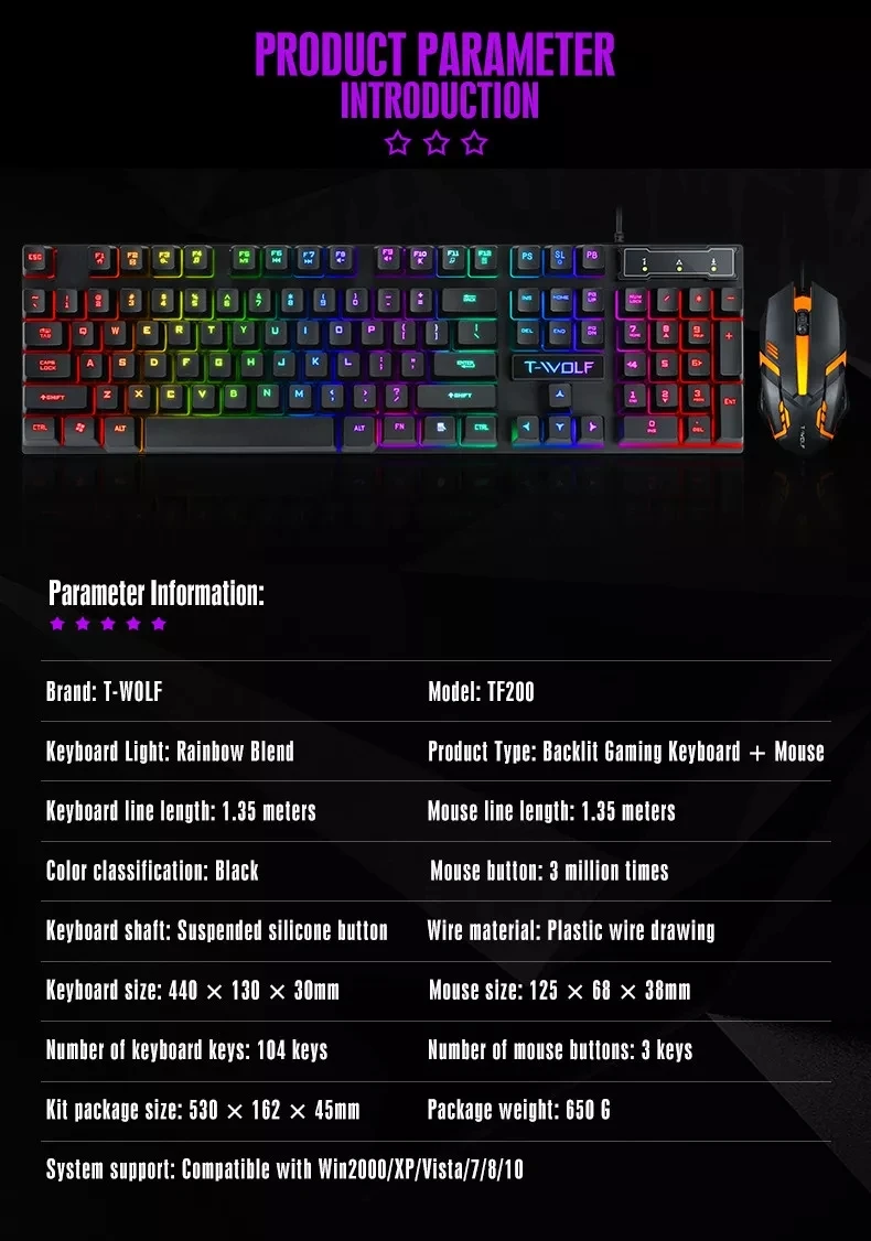 Twolf Tf200 Gaming Wired Keyboard And Mouse Combo Computer Mechanical ...