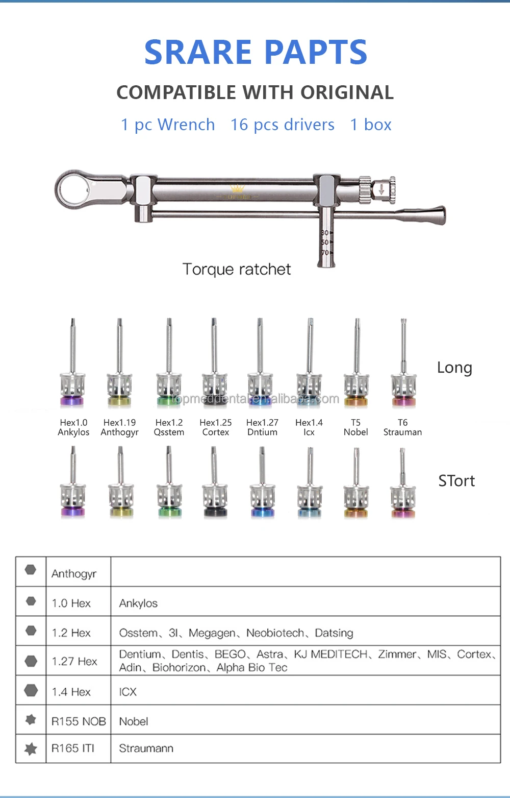 Dental Implant Prosthetic Kit 16 Pcs Mini Screwdrivers Drivers Systems ...