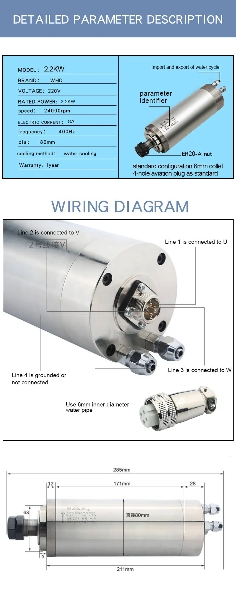 Cnc Router Parts High Speed Spindle Motor 2.2kw 3.2kw Water Cooling ...