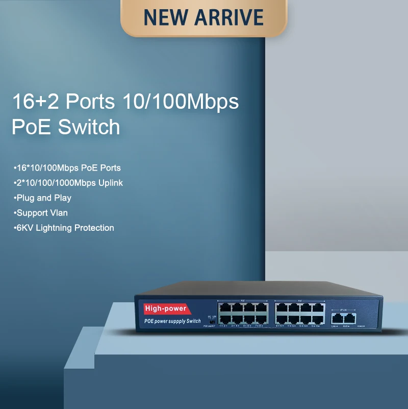 16 Port Gigabit PoE Switch RJ45 Copper Uplink Port with VLAN Isolation ...