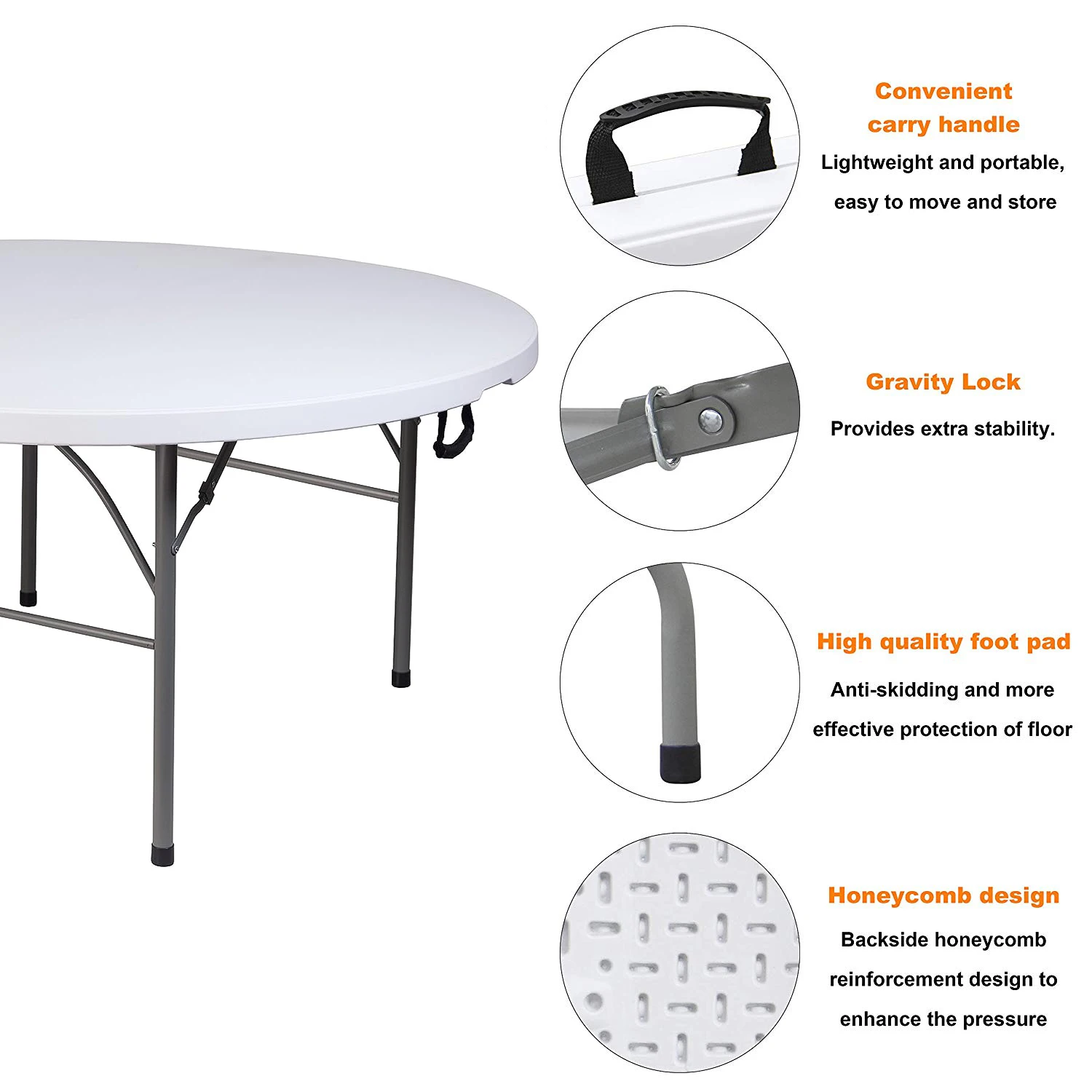10 People Round Hdpe Plastic 5 Ft Mesa Redonda Plegable Folding Round ...