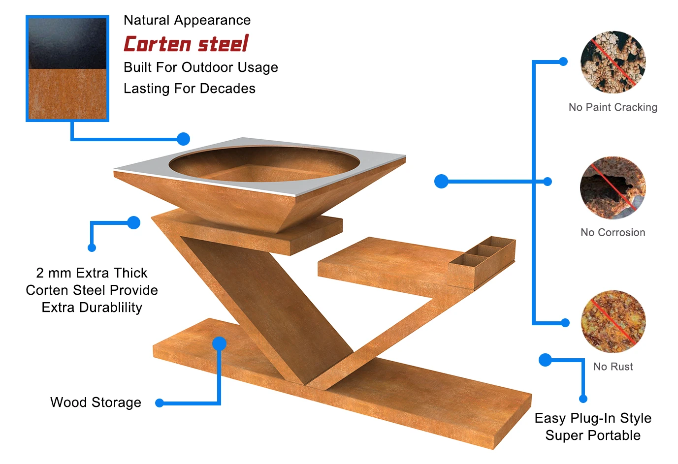Corten BBQ - Portable Outdoor Charcoal Smoker Grills