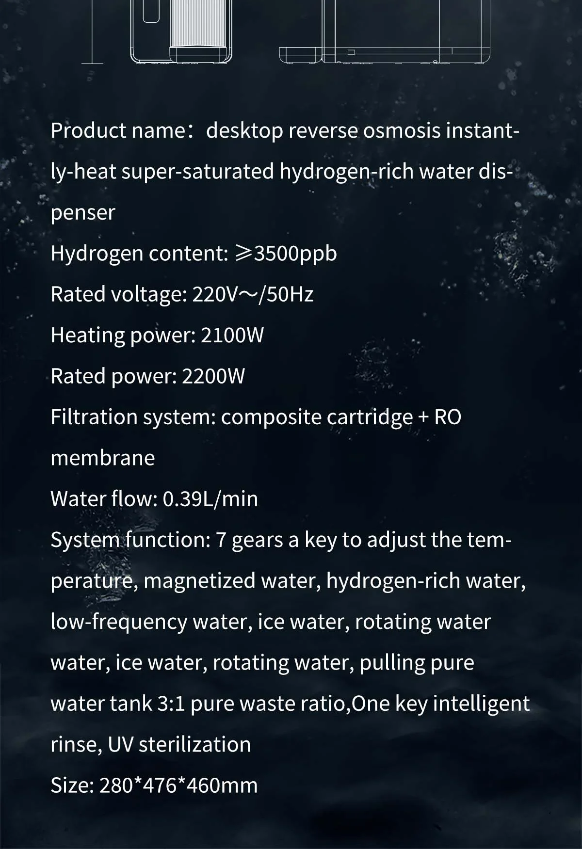 WOPIN Stainless Steel Hydrogen Water Dispenser - Cold & Hot