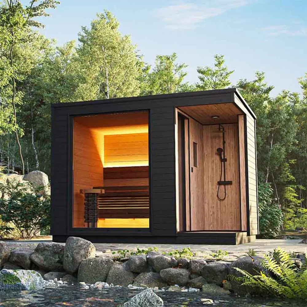 Traditional 2 Person Steam Sauna Room Wooden Outdoor Sauna Shower Cabin ...