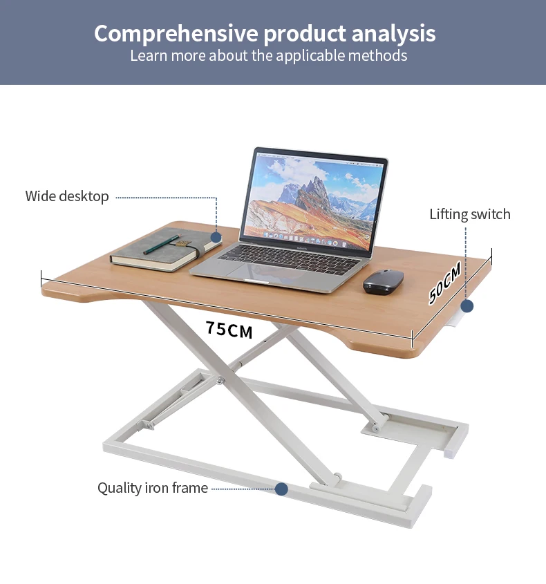 Foldable Laptop Computer Desk Pneumatic Office Lifting Table Stand Up ...