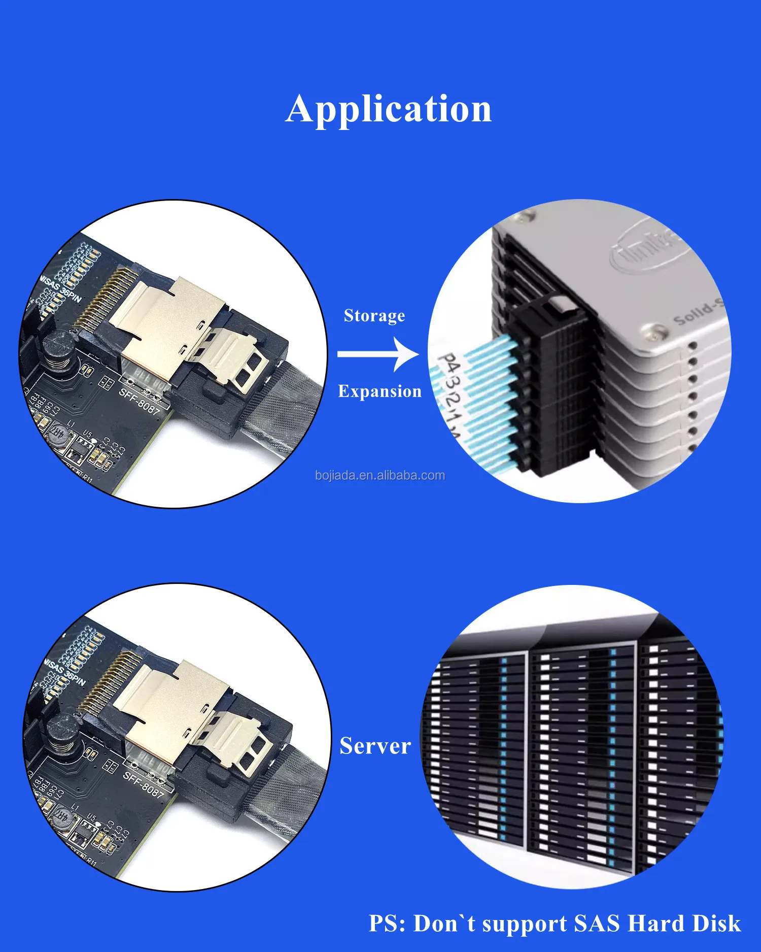 Mini SAS SFF-8087 to NGFF M.2 NVME Adapter with 4 SATA Cables