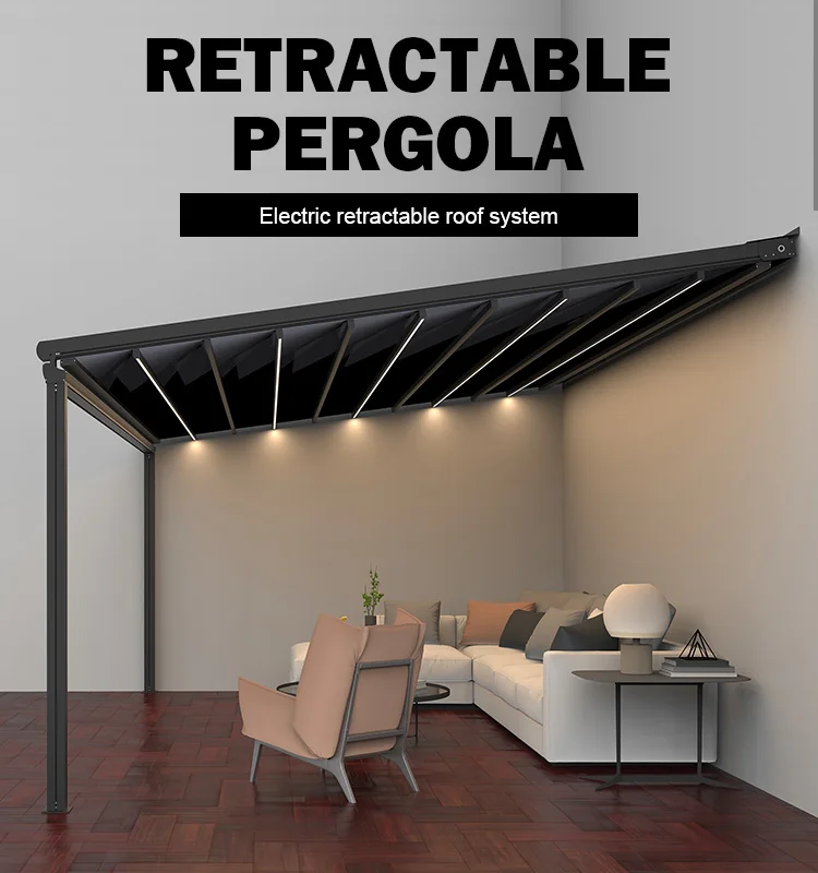 Sliding Roof PVC Fabric Electric Motorized Folding Awning