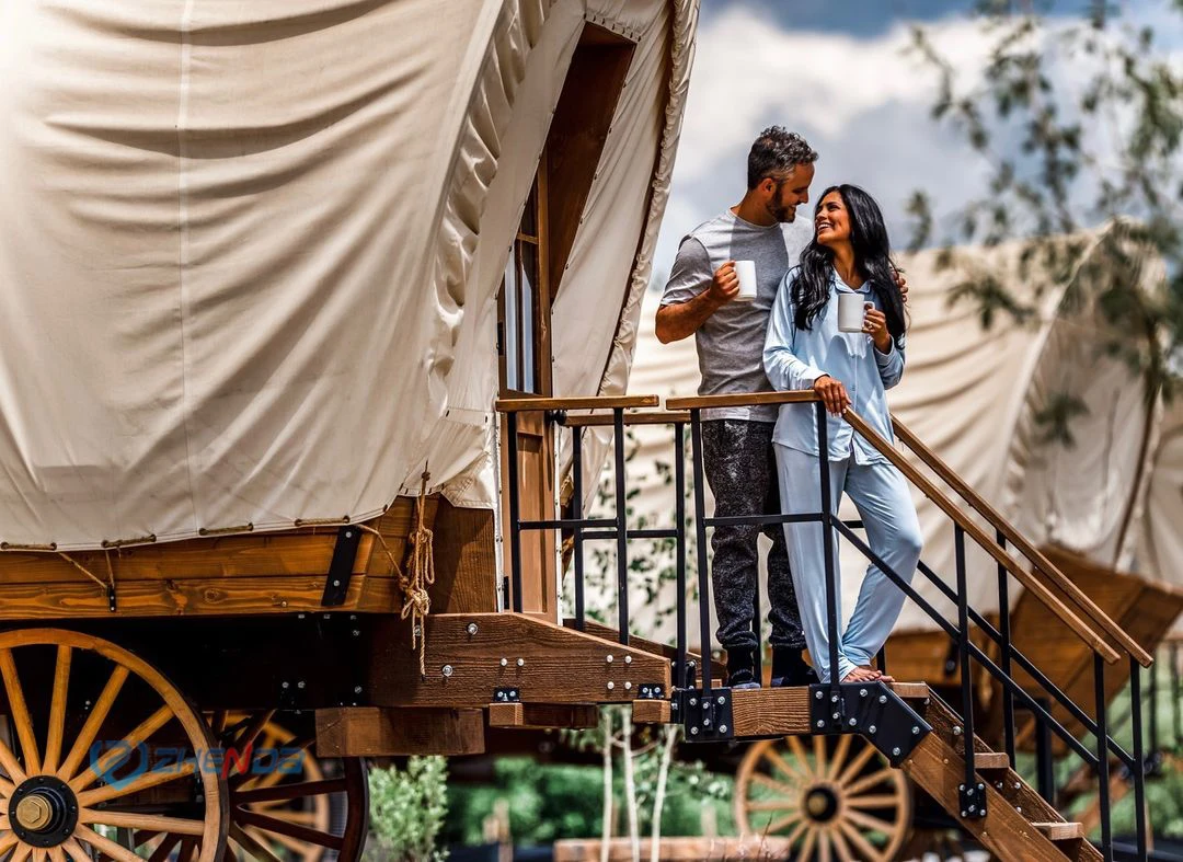 Vintage Carriage Tent Wooden with Ladder Glamping Tent for Hotel Resort ...