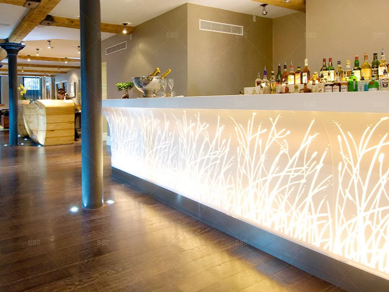 Encimera de barra en L contemporánea a medida, superficie sólida ...