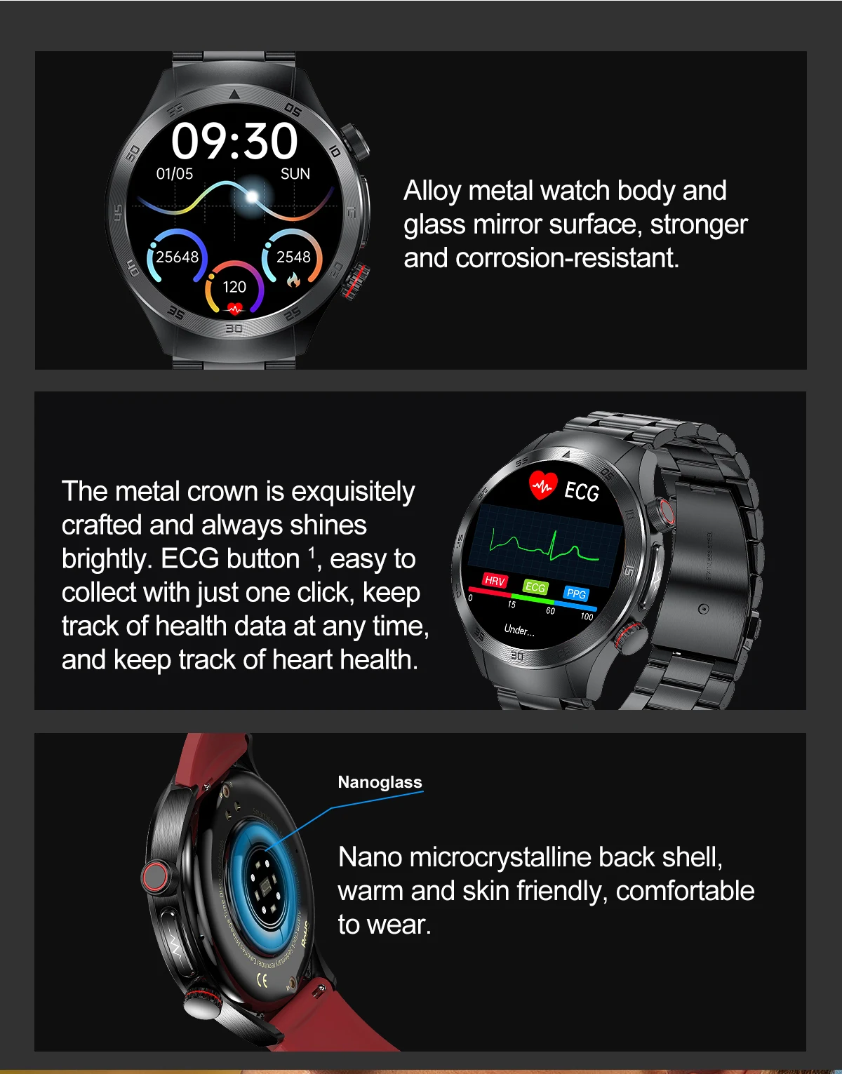 2024 New Arrival Amoled Screen Reloj Inteligeall Ecg+ppg Bt Call Smart ...