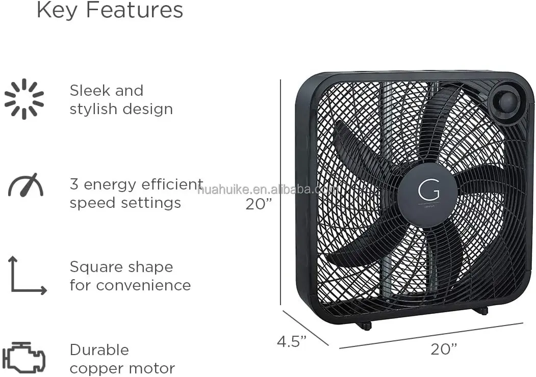 2020 New Model Black 3-speed Box Fan For Full-force Circulation With ...