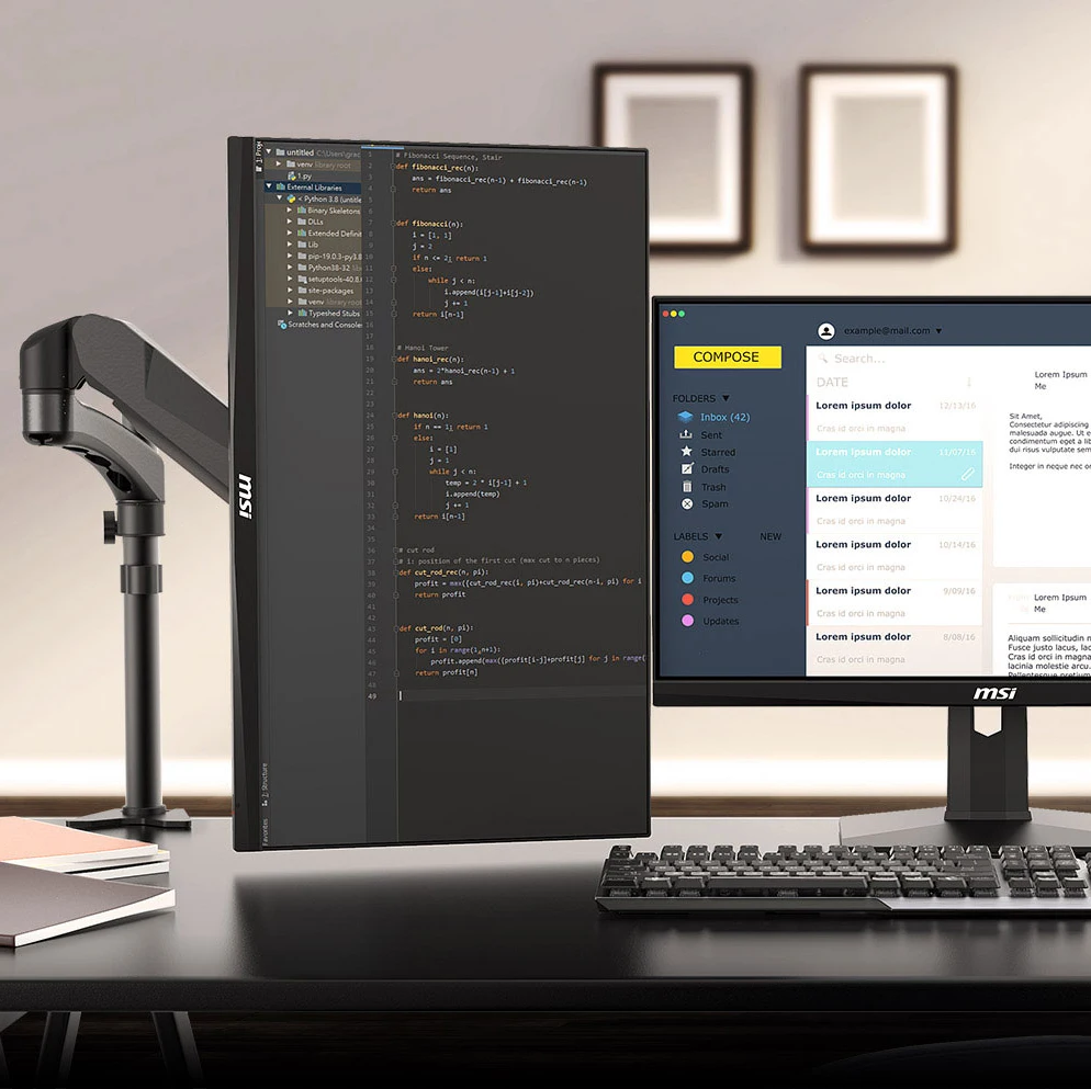 MSI MAG MT81 Monitor Arm VESA 75/100 Ergonomic Screen Holder up to 8 kg ...