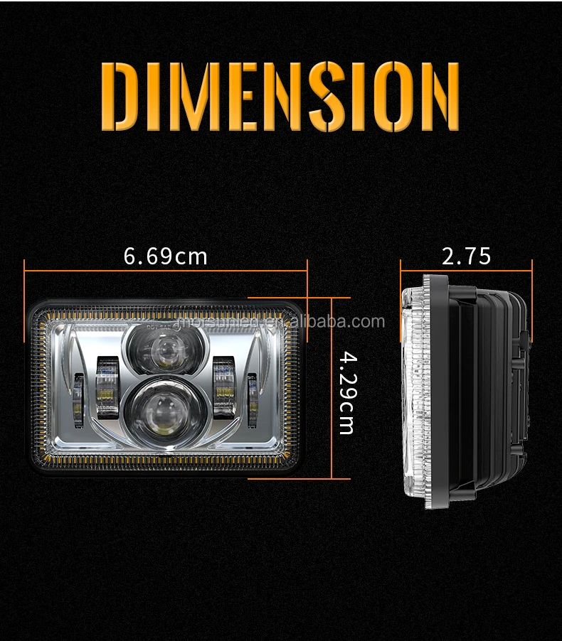 4x6 Inch 55w Led Headlights 6x4 Inch Black Chrome Sealed Single Beam ...